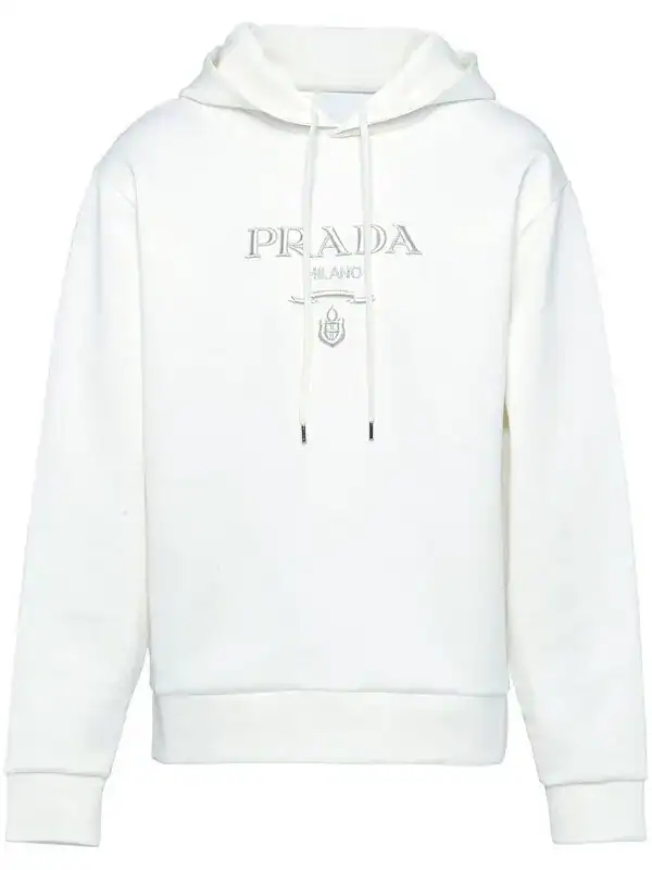 Prada Logo-Embroidered Cotton Hoodie - F0j36 White/Silver